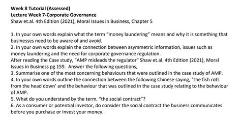 week 8 tutorial assessed lecture week 7 corporate