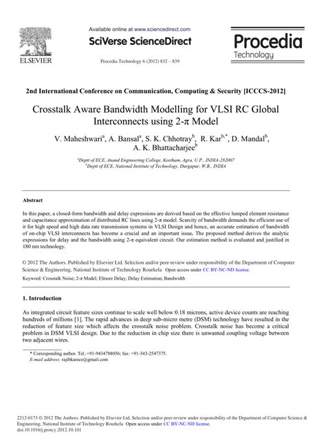 Pdf Crosstalk Aware Bandwidth Modelling For Vlsi Rc Global