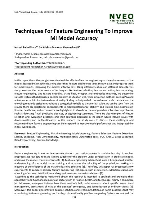 Pdf Techniques For Feature Engineering To Improve Ml Model Accuracy
