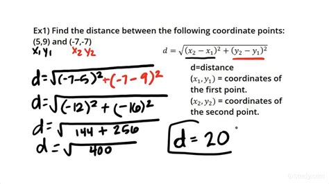 how to use the distance formula given 2 coordinate points geometry