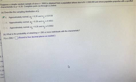 solved suppose a simple random sample of size n 1000 is