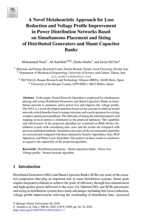 Pdf A Novel Metaheuristic Approach For Loss Reduction And Voltage Profile Improvement In Power