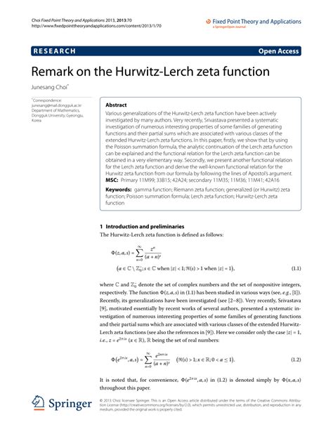 Pdf Remark On The Hurwitz Lerch Zeta Function