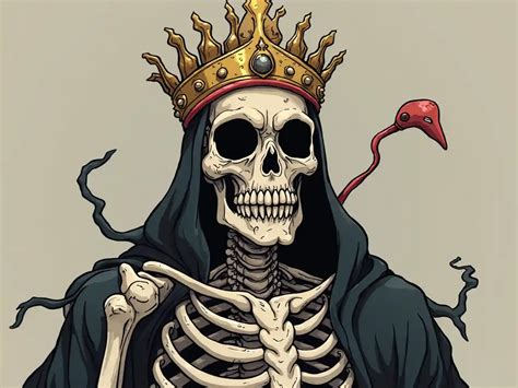 Dark 90s Anime Skeleton With Oni Mask And Gold Crown