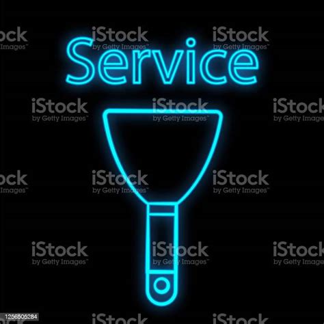 밝은 빛나는 블루 산업 디지털 네온 사인 상점 워크샵 서비스 센터 아름다운 검은 배경에 수리를위한 흙과 함께 반짝 반짝 벡터