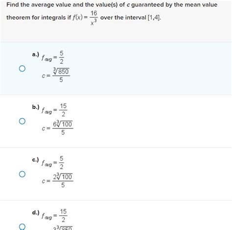 Solved Find The Average Value And The Value S Of C Chegg