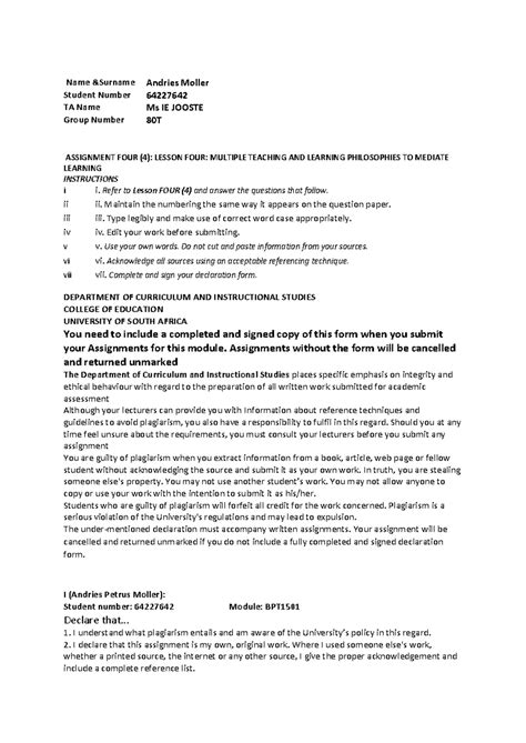 Bpt1501 Assignment 7 Portfolio On Teacher Professionalism Due 4 June