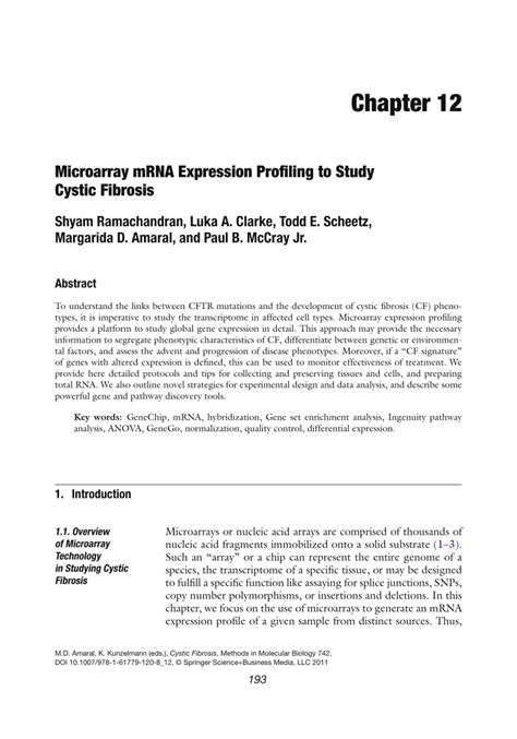 Pdf Microarray Mrna Expression Profiling To Study Cystic Fibrosis
