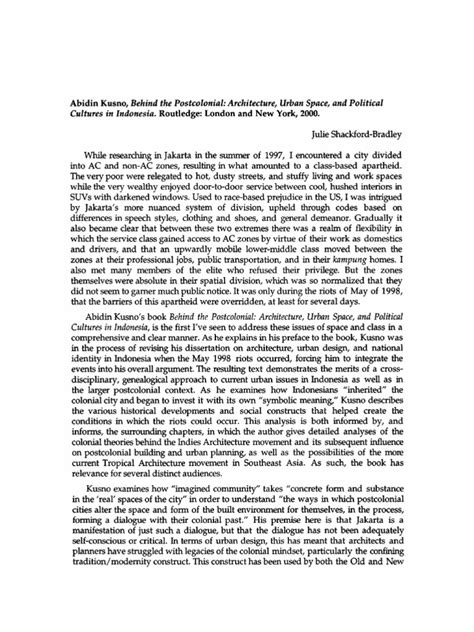 Behind The Postcolonial Architecture Urban Space And Political Pdf Postcolonialism Indonesia