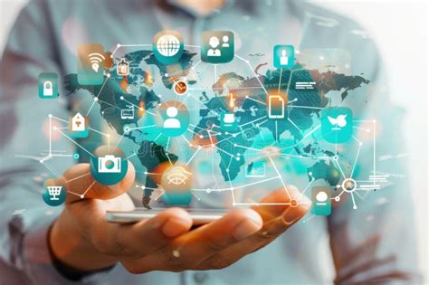 Person Holding A Smartphone With A Digital World Map And Icons Representing A Global Network Of