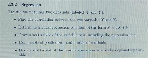Solved 222 Regression The File H6−2csv Has Two Data Sets
