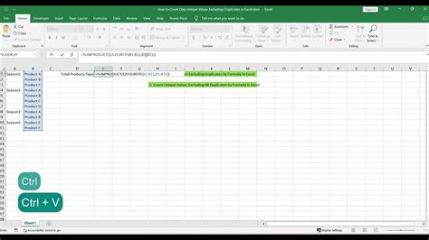 How To Count Only Unique Values Excluding Duplicates In Excel Youtube