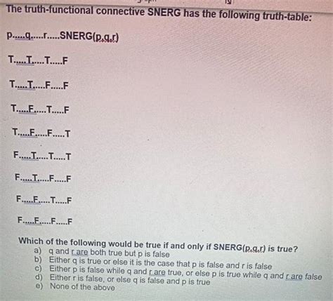 Solved The Truth Functional Connective Snerg Has The