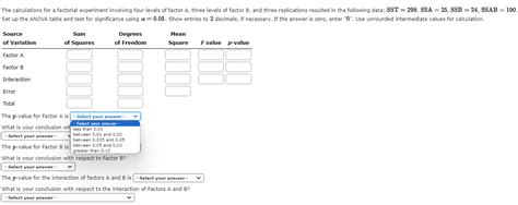 Solved The Calculations For A Factorial Experiment Involving Chegg Com