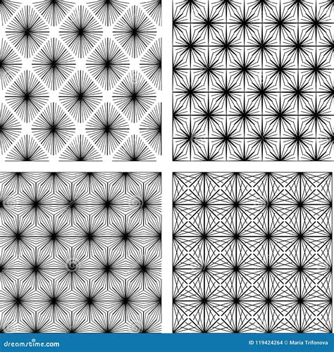 Set Of Four Monochrome Geometrical Patterns Stock Vector Illustration