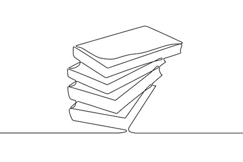 한 줄의 스타일로 그리는 닫힌 책의 스택 검은 윤곽선 그림입니다 흰색 배경에 고립입니다 자기 그리기 책에 대한 스톡 벡터 아트 및 기타 이미지 Istock