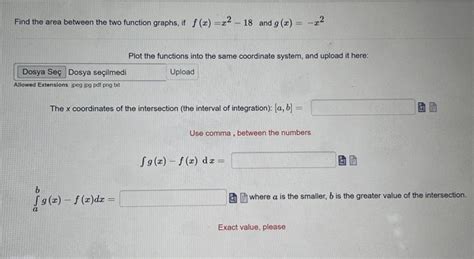 Solved Find The Area Between The Two Function Graphs If Chegg