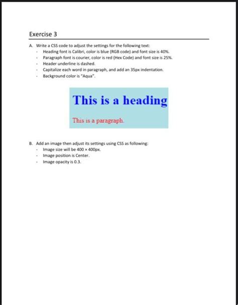 Solved Exercise A Write A Css Code To Adjust The Settings Chegg