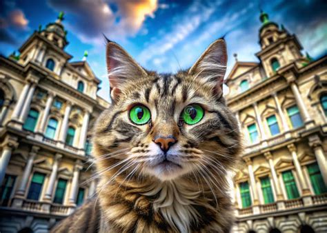 Stunning Aigenerated Cat Portrait Architectural Backdrop And Captivating Gaze A Digital
