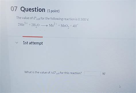 Solved The Value Of Ecell 0 For The Following Reaction Is