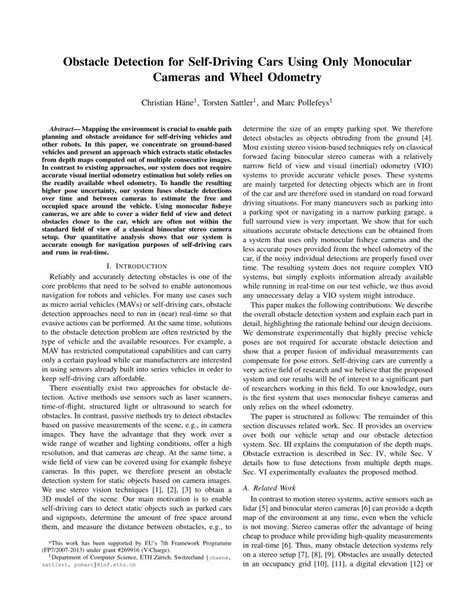 Pdf Obstacle Detection For Self Driving Cars Using Only Monocular