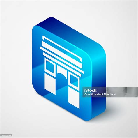 아이소메트릭 개선문 아이콘은 회색 배경에 분리되어 있습니다 프랑스 파리의 랜드마크 파란색 사각형 버튼입니다 벡터 3차원 형태에 대한 스톡 벡터 아트 및 기타 이미지 Istock