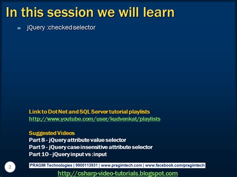 Sql Server Net And C Video Tutorial Jquery Checked Selector