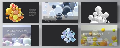 프레젠테이션의 벡터 레이아웃은 디자인 비즈니스 템플릿 프레젠테이션 브로셔를 위한 다목적 템플릿 보고서 입니다 여러 가지 빛깔의 3d 구 거품 공을 가진 현실적인 벡터 배경