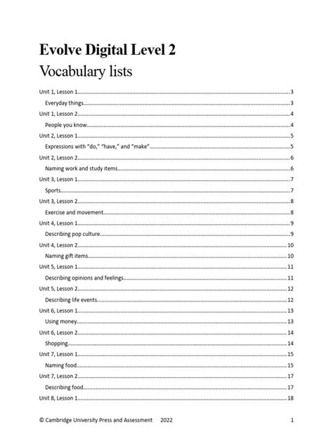 evolve digital level 2 vocabulary lists pdf popular culture and media