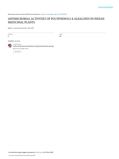 Antimcrobial Activities Of Poluphenols And Alkaloids En Indian Medical