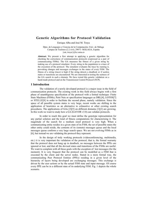 Pdf Genetic Algorithms For Protocol Validation