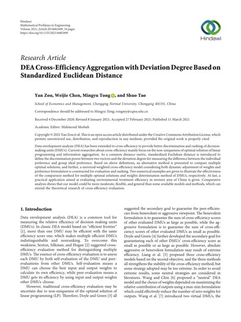 Pdf Dea Cross Efficiency Aggregation With Deviation Degree Based On Standardized Euclidean