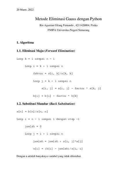 pdf metode eliminasi gauss dengan python