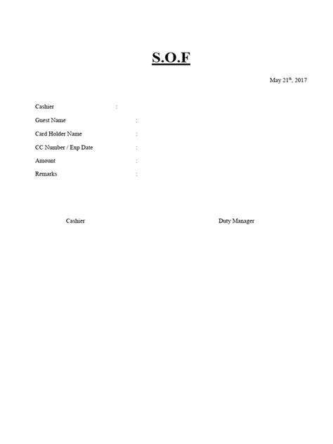 Credit Card Sof Form For Hotel Pdf