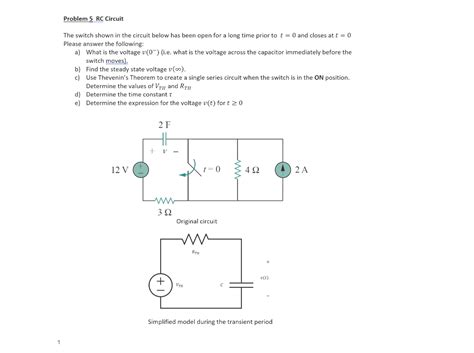 Solved Problem 5 RC Circuit The Switch Shown In The Circuit Chegg Com