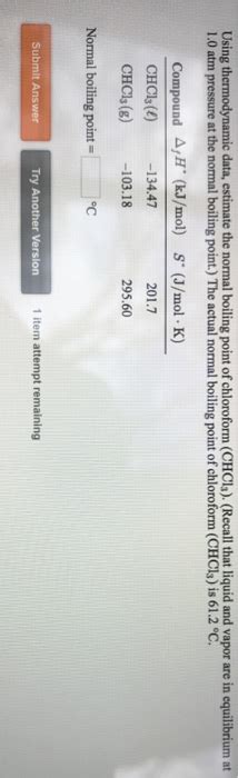 solved using thermodynamic data estimate the normal boiling