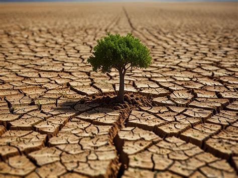 A Tree Growing In A Cracked Earth With A Tree Growing In The Middle Premium AI Generated Image