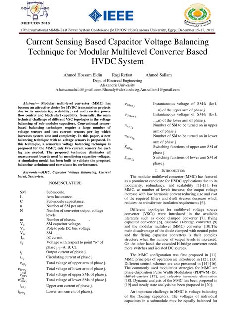 Pdf Current Sensing Based Capacitor Voltage Balancing Technique For Modular Multi Level