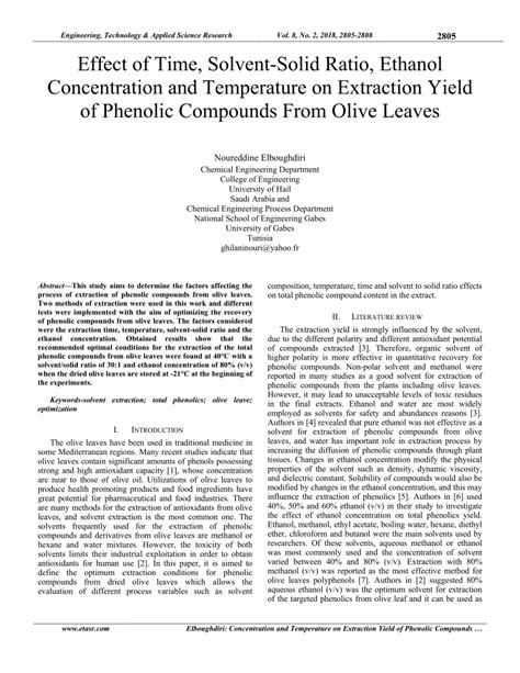 Pdf Effect Of Time Solvent Solid Ratio Ethanol Concentration And Temperature On Extraction
