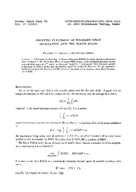 Pdf Analytic Functions Of Bounded Mean Oscillation And The Bloch Space