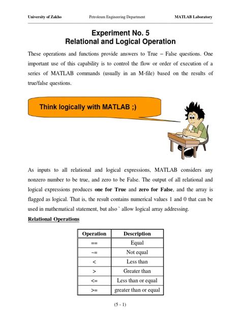 experiment 5 relational and logical operation pdf matlab