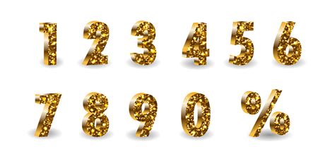 반짝이는 골드 숫자는 그림자로 설정됩니다 벡터 현실적인 빛나는 황금 글꼴 번호 1 2 3 4 5 6 7 8 9 0 흰색 배경에 반짝임의 귀여운 결혼식 기념일 파티 랩의