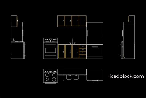 Kitchenette Dwg Cad Block In 4 Views Icadblock