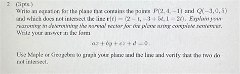 solved 3 pts write an equation for the plane that