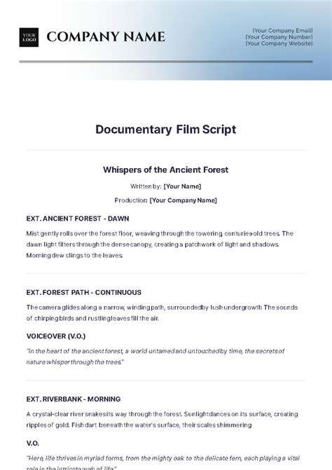 Free Documentary Film Script Template To Edit Online