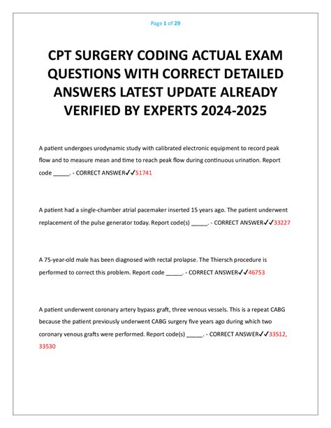 Cpt Surgery Coding Actual Exam Questions With Correct Detailed Answers Latest Update Alr Exams