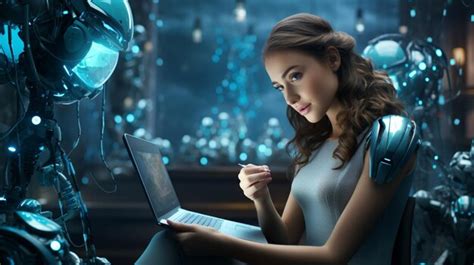 Premium Photo Woman Halfrobot Headphone Humanoid Android Digital Ai
