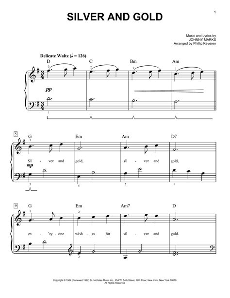 Johnny Marks Silver And Gold Arr Phillip Keveren Sheet Music Notes