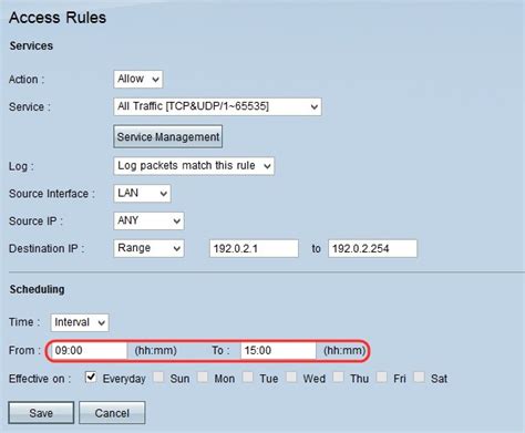 configuration of an ipv4 access rule on rv016 rv042 rv042g and rv082