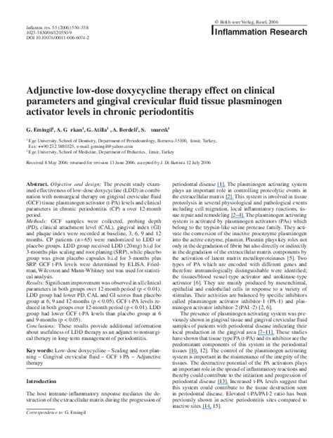 Pdf Adjunctive Low Dose Doxycycline Therapy Effect On Clinical Parameters And Gingival